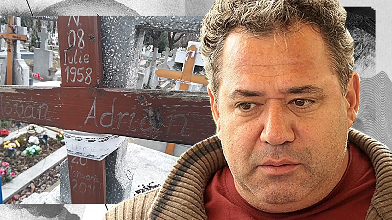 Doar două ghivece cu flori uscate se mai găsesc la Adrian Iovan la mormânt