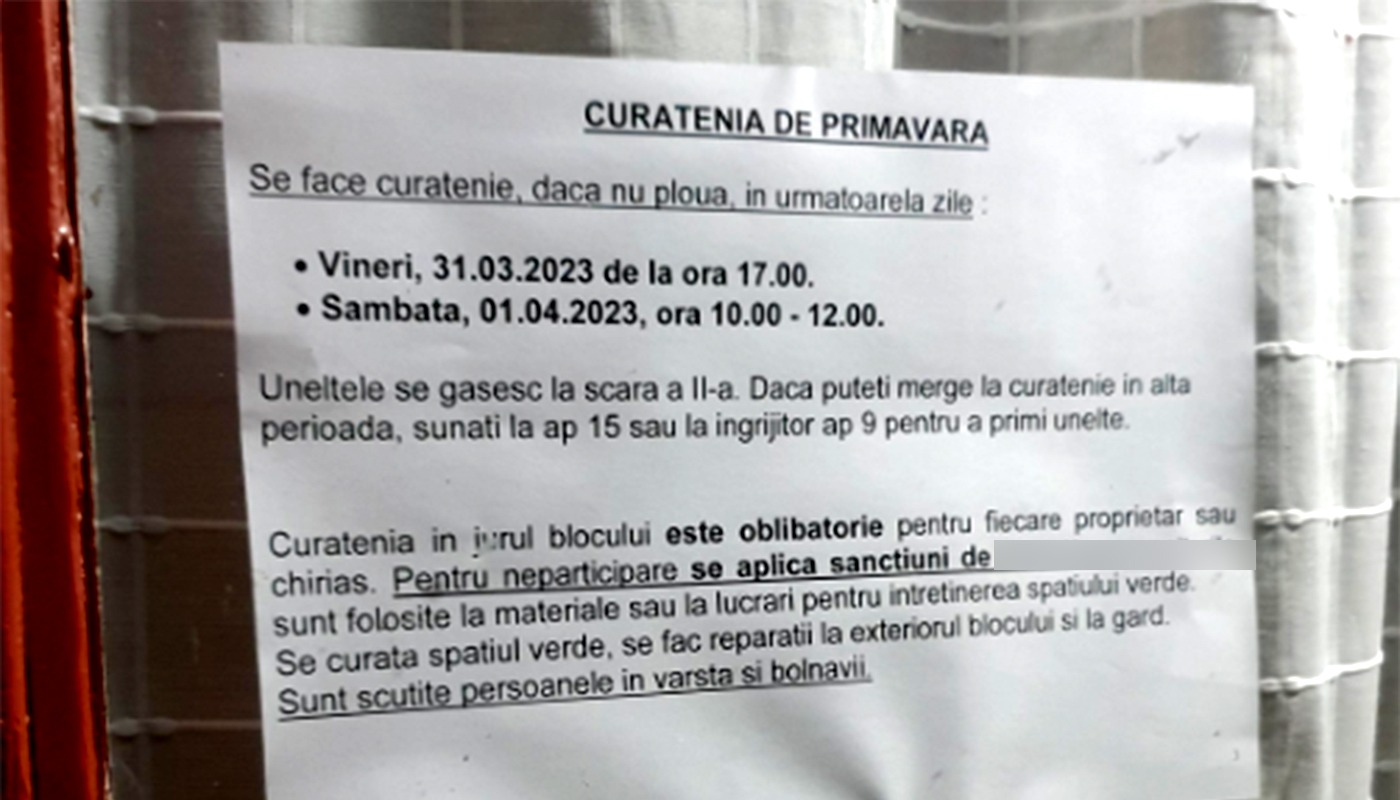 Anunțul ireal lipit de administratorul unui bloc din Cluj: „Curățenia ...