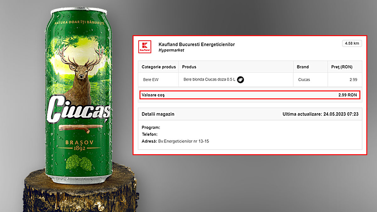 În ce magazine se vinde cea mai ieftină bere Ciucaș la doză, din țară