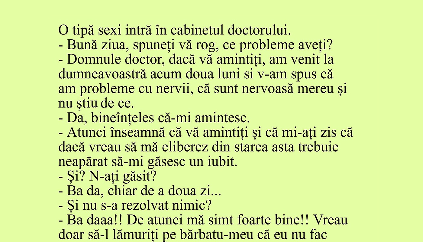Bancul de luni | O tipă atrăgătoare intră în cabinetul doctorului