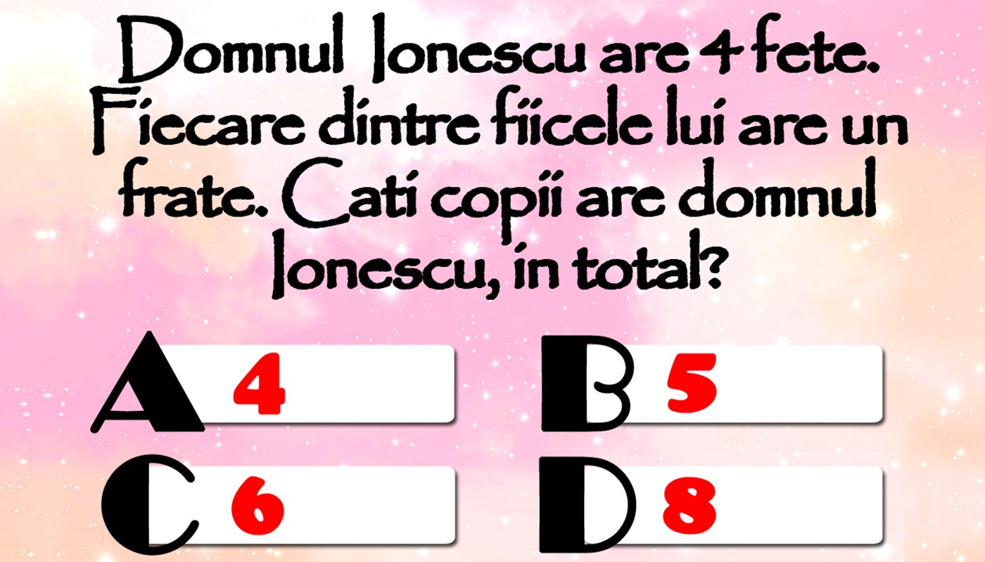 TEST IQ | Domnul Ionescu are 4 fete. Fiecare fiică are un frate. Câți ...