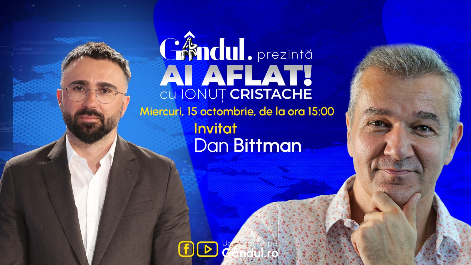„Ai Aflat! cu Ionuț Cristache” începe miercuri, 15 octombrie, de la ora 15.00, live pe Gândul ...