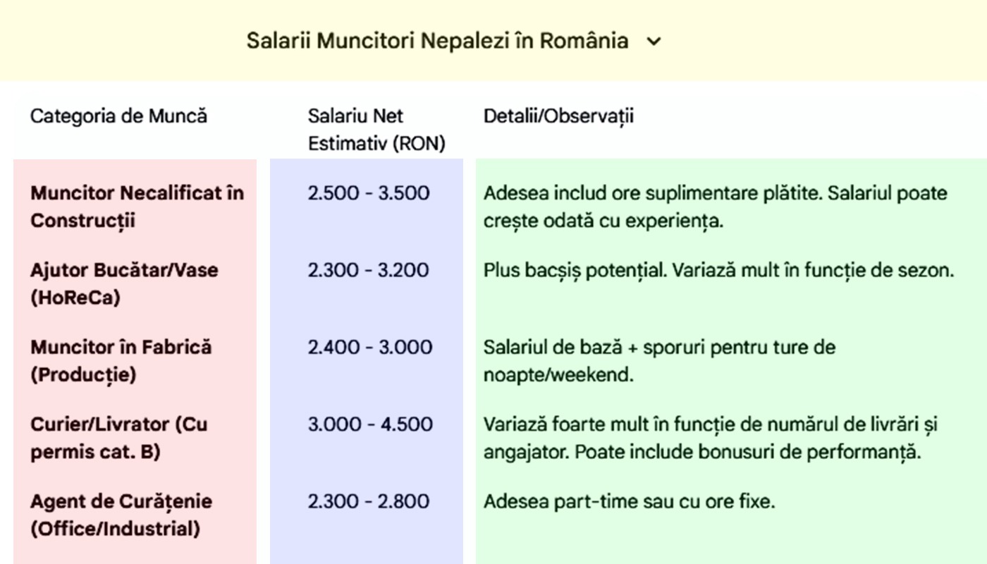 Tabel | Ce salarii au, de fapt, nepalezii din România, în funcție de ...