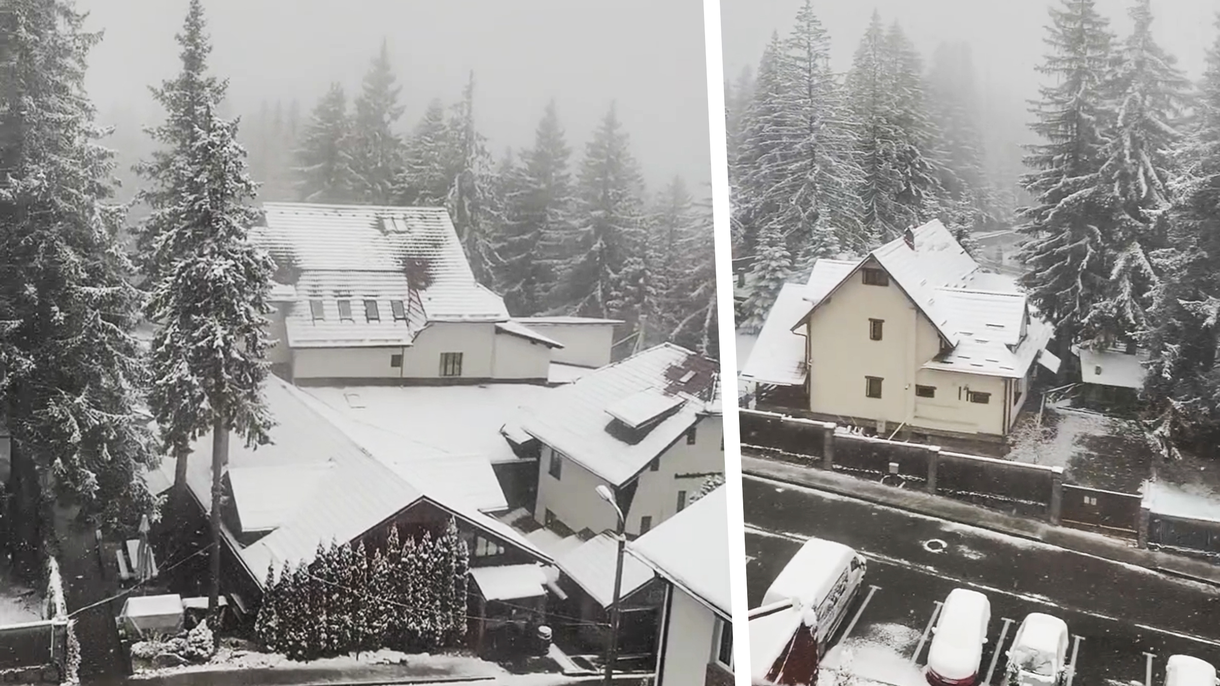 Dimineață cu zăpadă pe 30 de aprilie, într-un oraș din România. Imagini ...